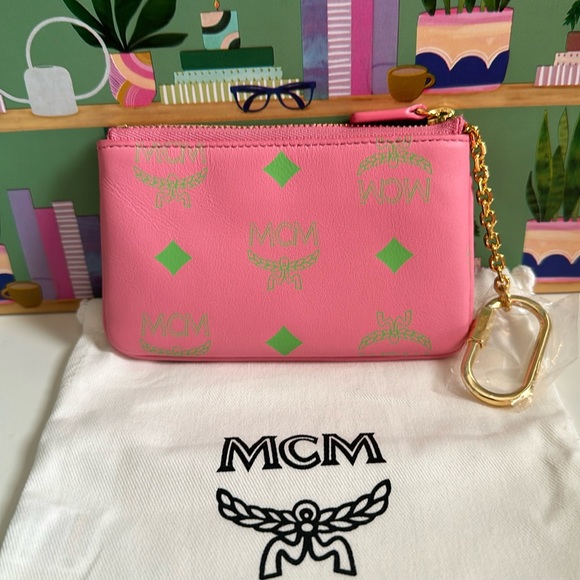 MCM | Bags | Authentic Mcm Key Pouch Pinkgreen | Poshmark